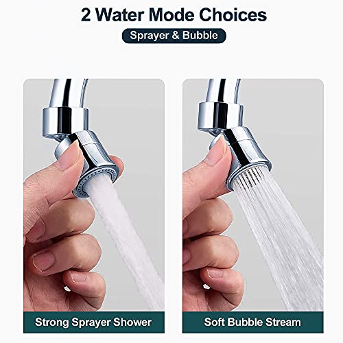 Kitchen Sink Faucet Aerator 360° Swivel 2 Spray Function Soft Bubble Stream/Strong Sprayer Faucet Tap Aerator Replacement Chrome 1.8GPM Flow Rate 15/16-27UNS-2A- Male Thread(One Piece)