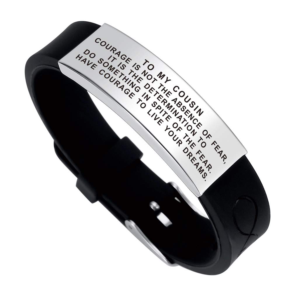 FALOGIJE Engraved Inspirational Cuff Bracelet to My Cousin on Her Wedding Day His Birthday Gift Idea from Cousin