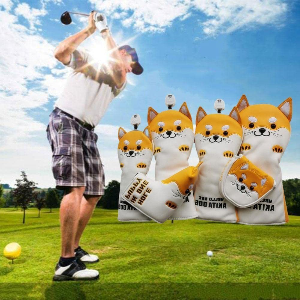 Golf Cover Cute Akita Golf Club Cover for Driver Fairway Hybrid Wood Covers Protector Putter Leather Pu