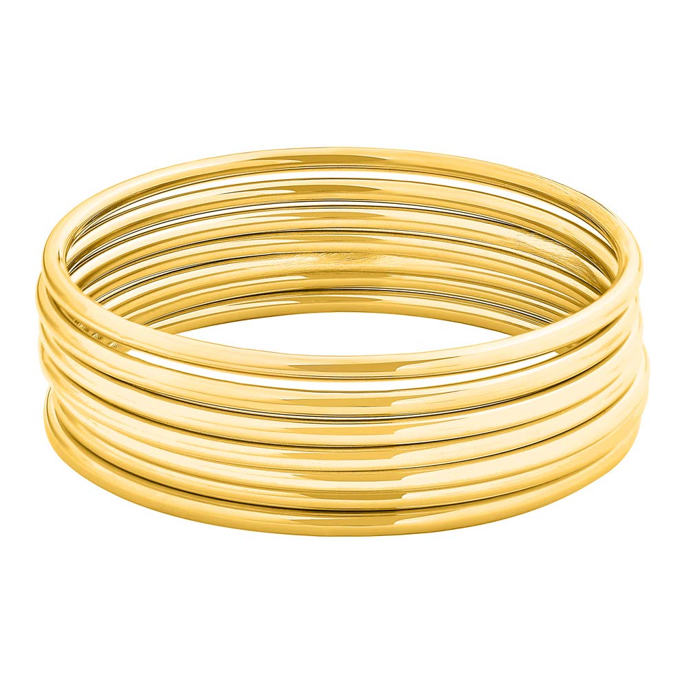 Edforce Stainless Steel Glossy Thin Round Bangle Bracelet Set for Women, Set of 7 (Gold, 8.5)