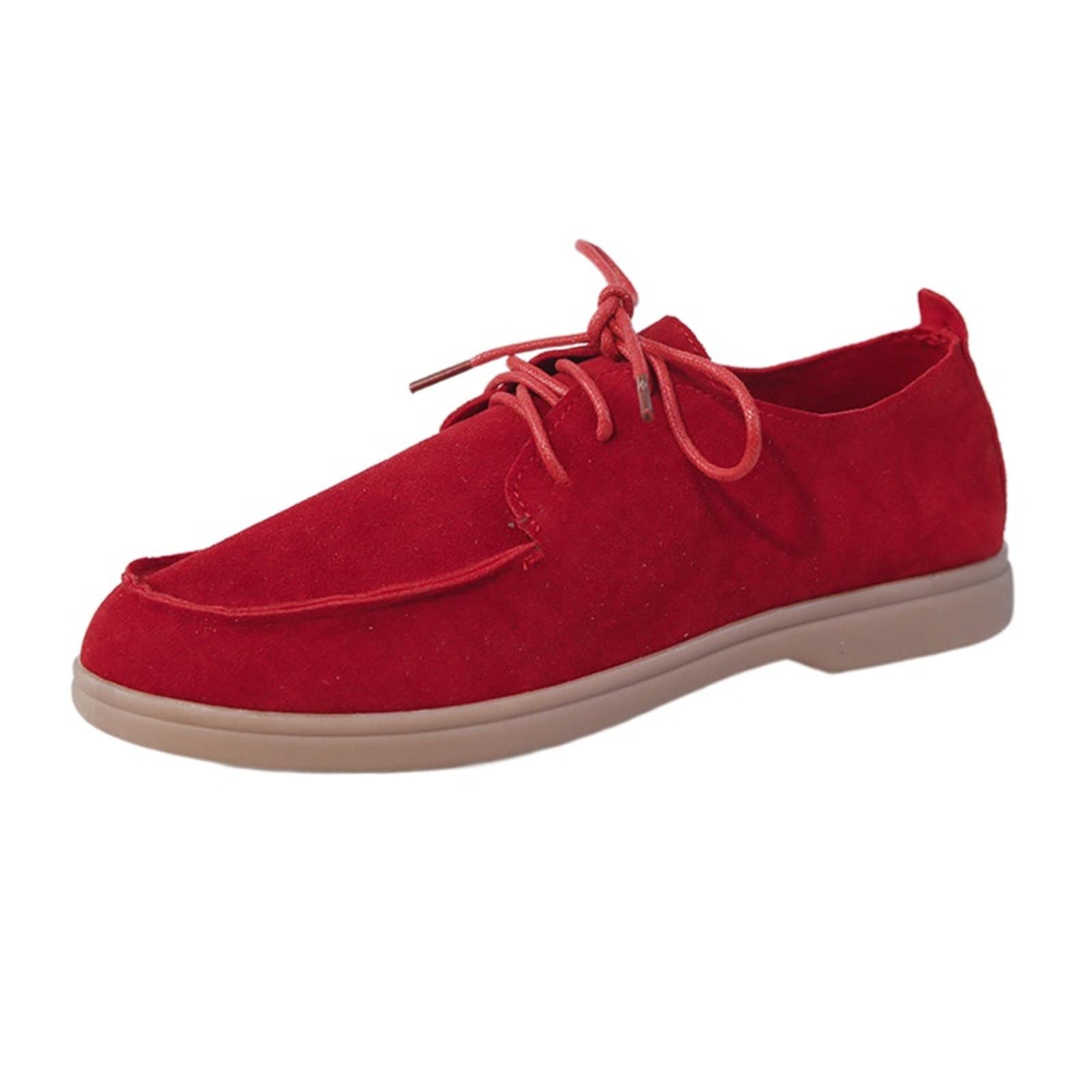 FASDNENDYS Suede Flat Front Lace Up Casual Flock Single Shoes Causal Shoes Women's Rain Boots Size 10 Red