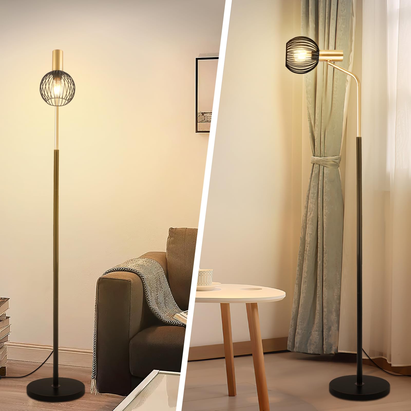 Duheypo Dimmable Floor Lamp, Industrial Floor Lamps for Living Room, Farmhouse Tree Floor Lamp Rustic Standing Tall Lamp with 3 LED Edsion Bulbs