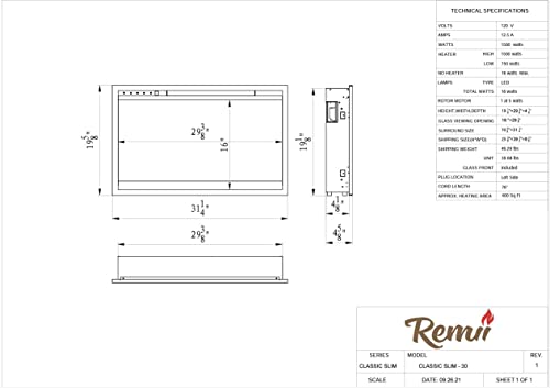 Remii Classic Slim Smart Electric -30-Inch WiFi Enabled Fireplace, Featuring a Multifunction Remote Control, Multi Speed Flame Motor