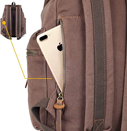 PKUVDSL Canvas Backpack, Series Vintage Leather Rucksack, 15.6’’ Laptop Backpack, Military Satchel Backpack for Men Women Traveling Hiking