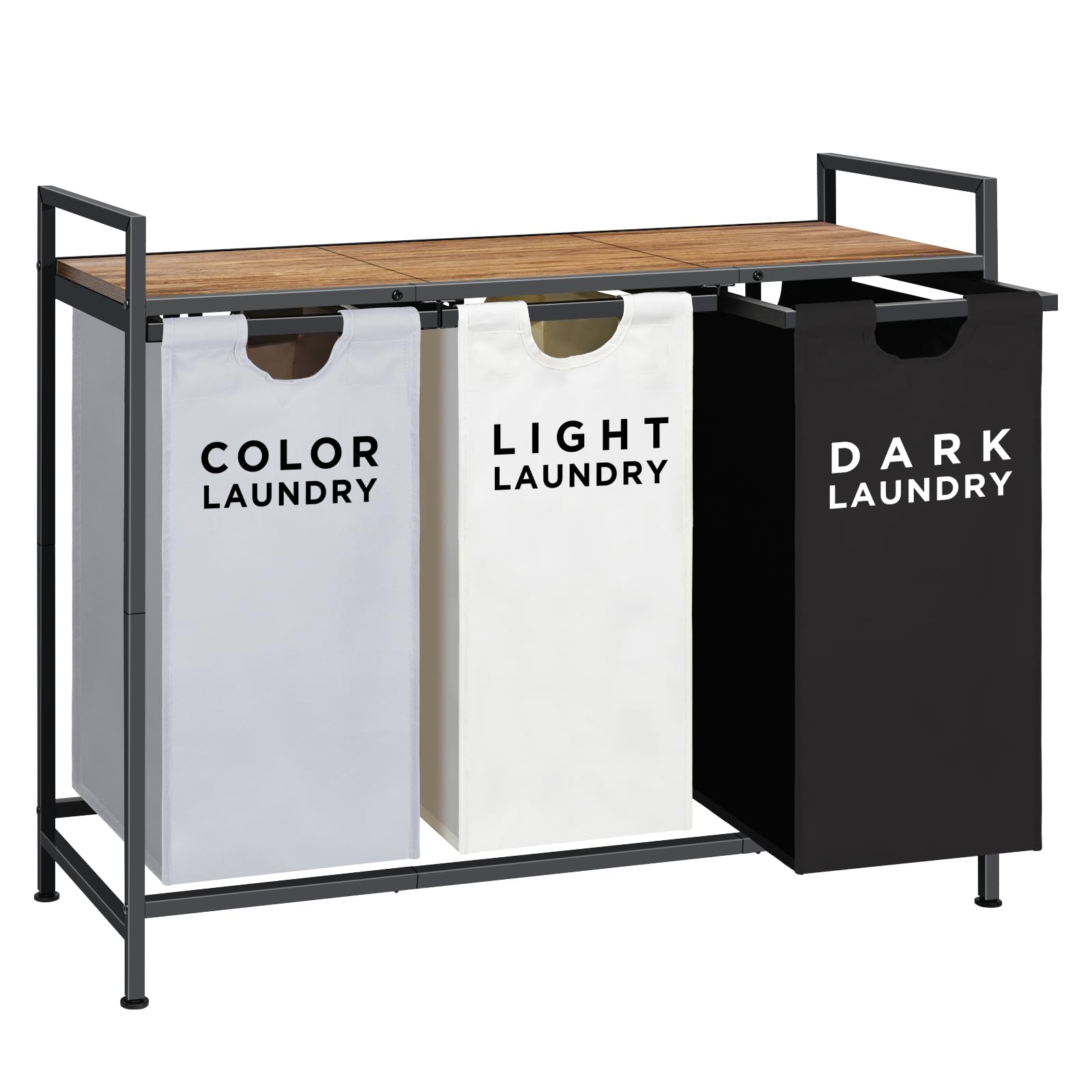 Ollieroo Laundry Hamper,Rolling Laundry Sorter 3 Section,Large Capacity Laundry Basket with Shelf,Laundry Room Organization with 3 Pull-Out and Removable Bags for Bathroom, Laundry Room,Mixed Color
