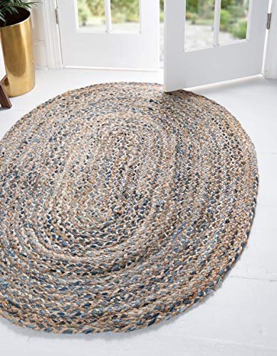Unique Loom Braided Chindi Collection Casual Modern Blue Oval Rug (4' 0 x 6' 0)