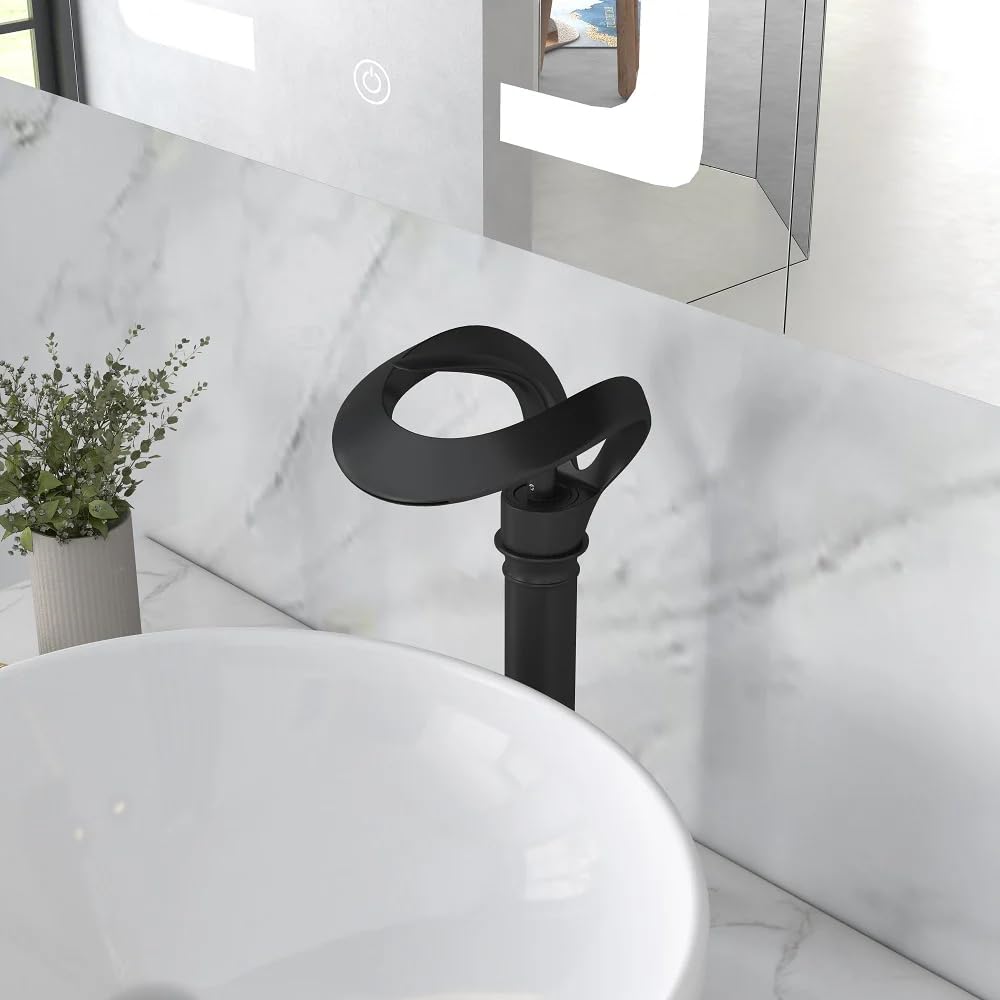 Lovedima Elegant Tall Waterfall Single Handle 1-Hole Bathroom Vessel Sink Faucet Solid Brass Lavatory Vanity Sink Faucet,Black