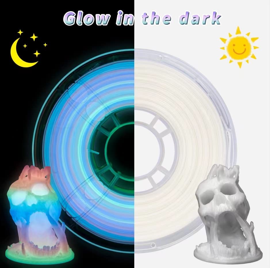 Pla Filament 1.75mm, Pla Glow in The Dark Filament, Multicolor, Green, Blue,Purple,Orange,Pink,Shiny,Fit Most FDM Printer,Dimensional Accuracy +/- 0.05 mm,1kg Spool(2.2lbs)
