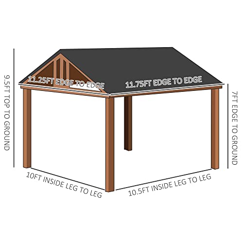 Outsunny 11' x 12' Hardtop Gazebo with Wooden Frame and Waterproof Asphalt Roof, Permanent Pavilion Gazebo Canopy, for Garden, Patio, Backyard, Deck, Porch, Brown