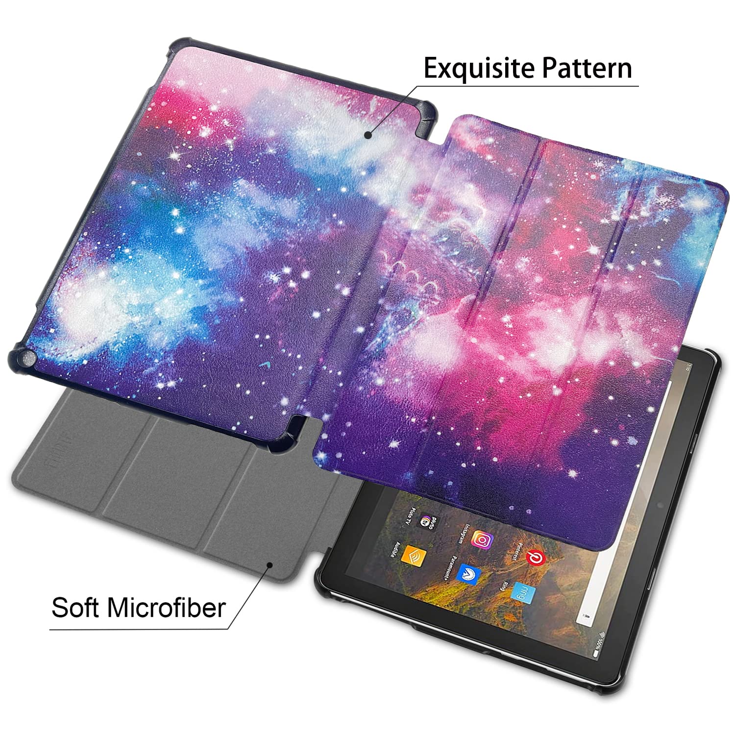 FANRTE Case Fits All-New Amazon Kindle Fire HD 10 & 10 Plus Tablet (11th Generation, 2021 Release)-Slim PU Leather Trifold Stand Cover PC Hard Back Shell with Auto Wake/Sleep(Rose red)