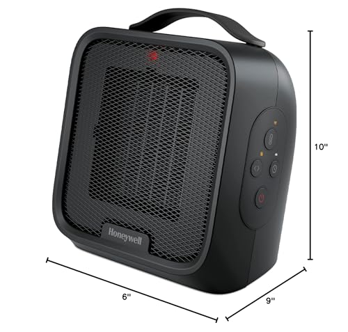 Honeywell UberHeat Plus Ceramic Space Heater for Small Rooms, Quiet, Compact Personal Heater with Variable Heat Settings and Auto-off Timer, Black, HCE220B