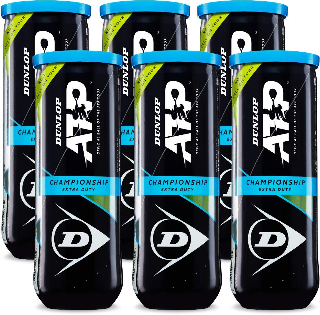 Dunlop Sports ATP Championship Tennis Balls, Extra Duty, 6 x 3-Ball cans, Yellow, 6-can Pack