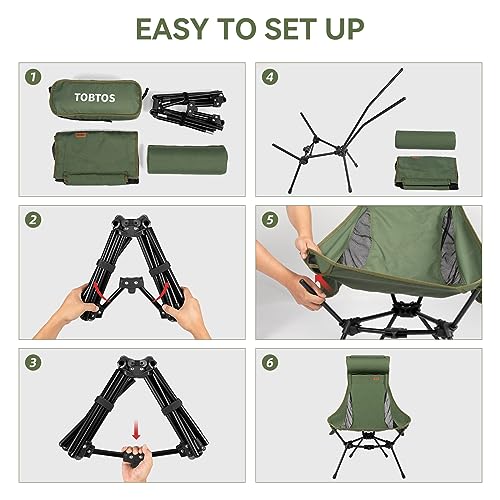 TOBTOS High Back Camping Chair, Lightweight Camping Chair with Headrest, Stable Portable Folding Chair for Outdoor Camp, Hiking, Backpacking (Green)