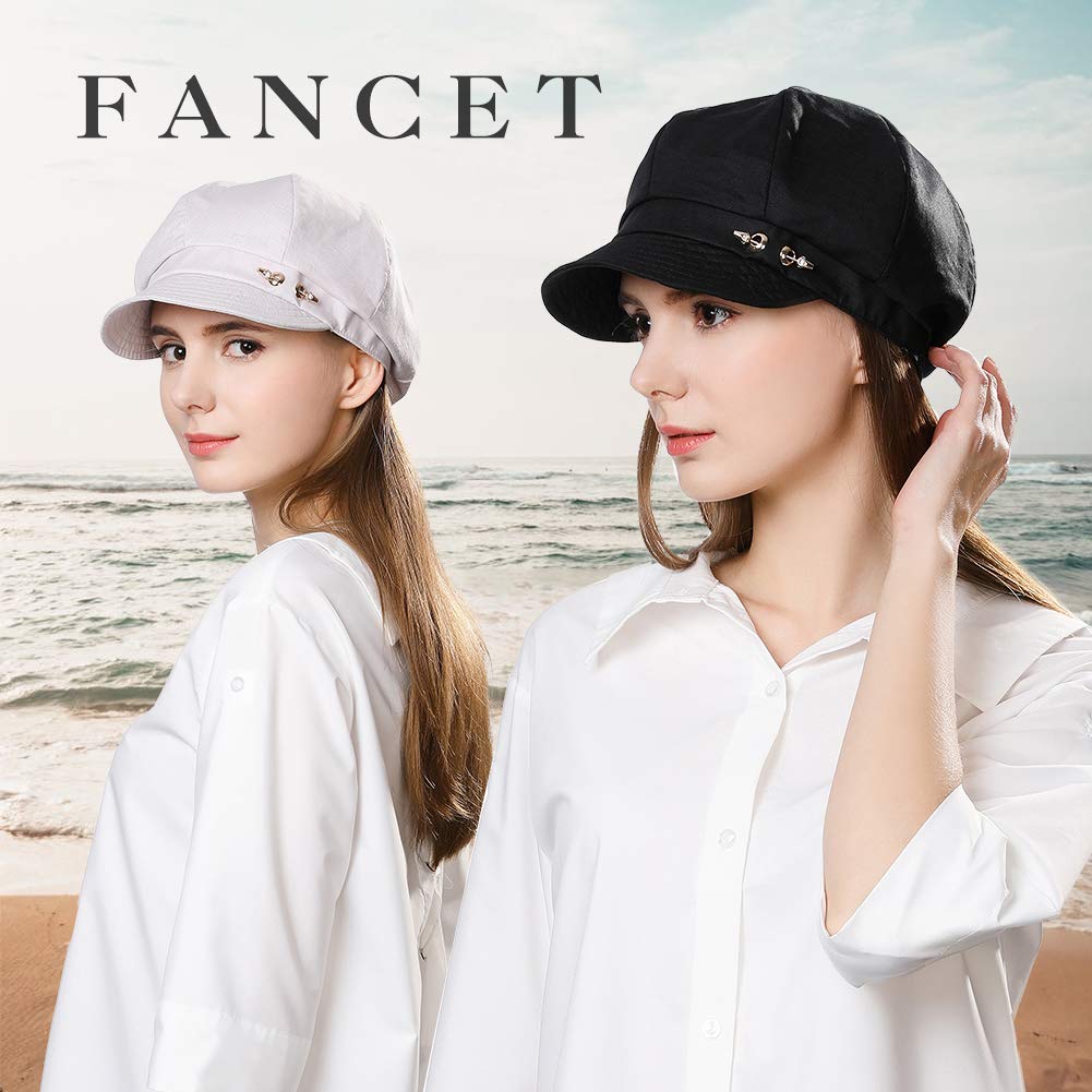 Fancet Women's Classic Visor Beret Newsboy Cabbie Cap Summer Gatsby Adjustable Cozy Black Hat