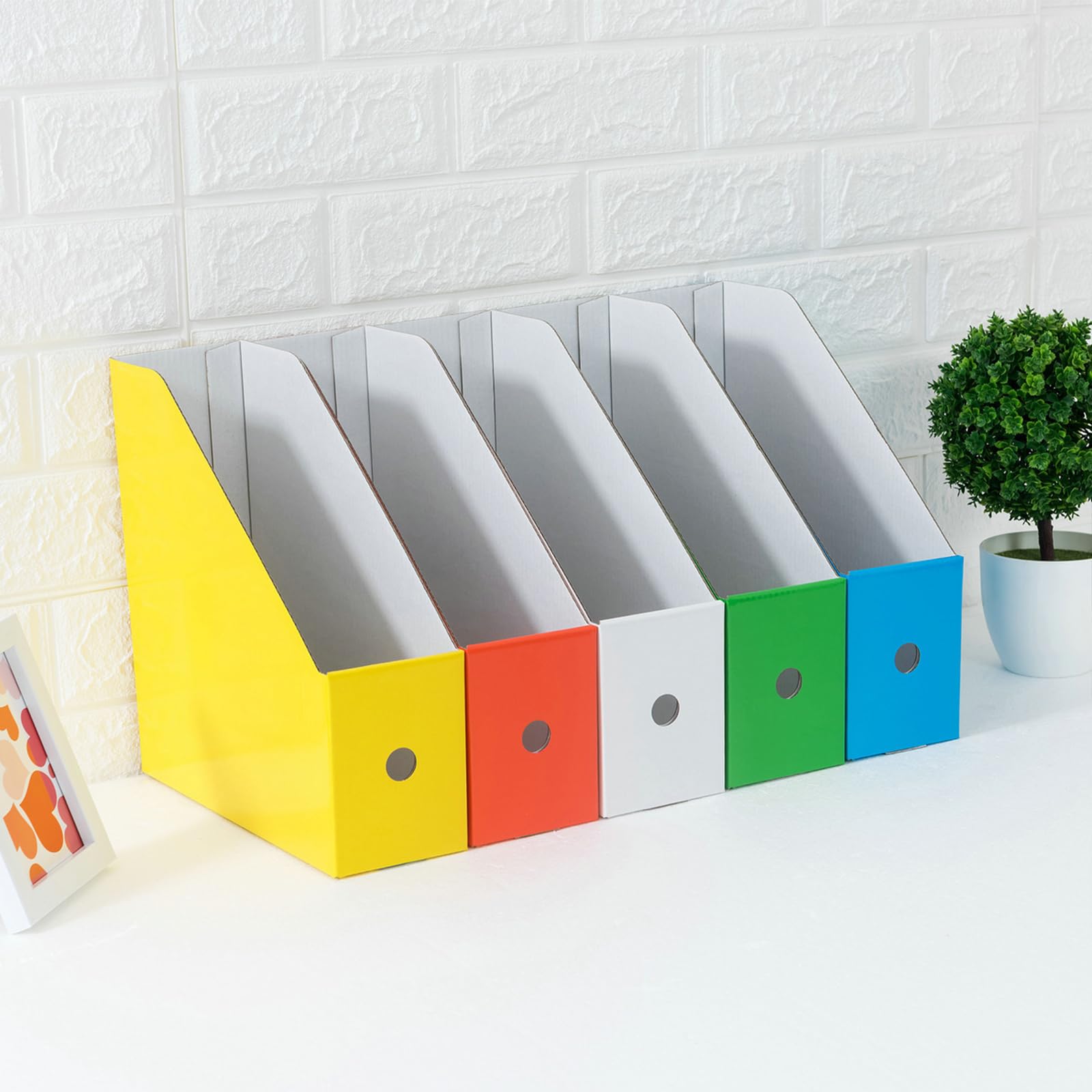 EWAFILU 15 Pack Foldable Desk File Holder, Cardboard Magazine Storage Box with Labels for School Office Desk Supplies (Multicolor)