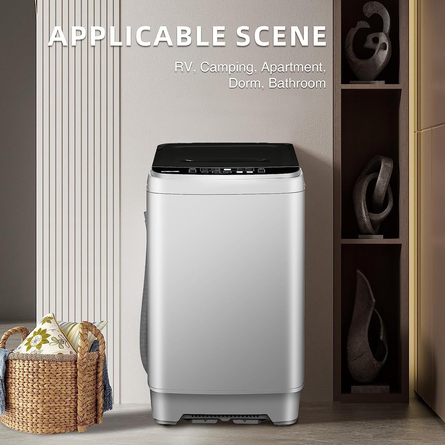 DUOSI Full Automatic Washing Machine, 15.6 lbs Top Load Portable Washer with Drain Pump, LED Display with 10 Programs & 8 Water Levels Selections, Ideal for Apartment, Dorm, RV