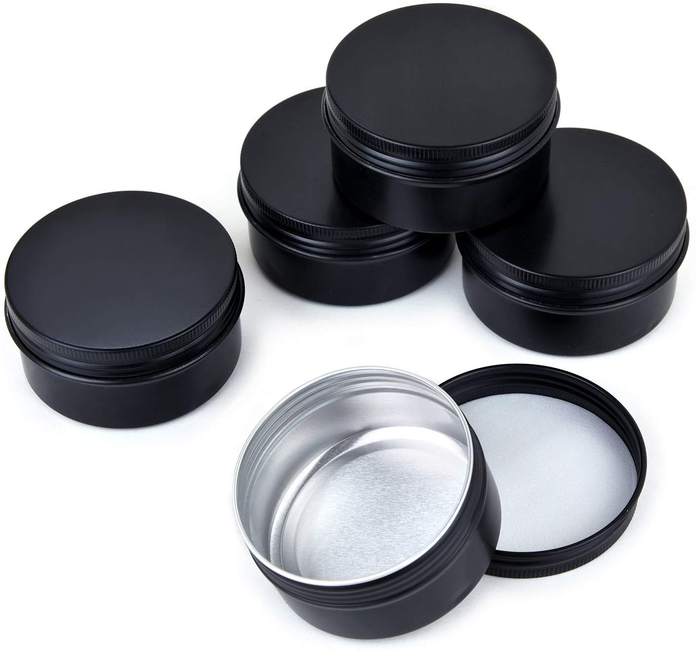 Healthcom 6 oz 12 Packs Black Round Aluminum Tin Cans Screw Top Metal Steel Tins Empty Slip Slide Cosmetic Sample Containers Storage Organization for Salve Crafts Spice Candles
