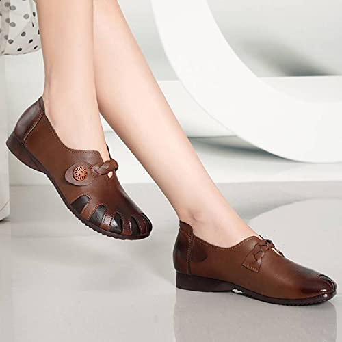 FASDNENDYS Women's Fashion Soft Leather Beef Tendon Soft Bottom Flat Heel Single Shoes Round Toe Four Mens Shoes Size 12 Brown