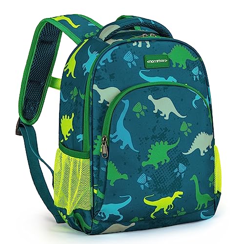 mommore Small Backpack for Kids, Dinosaur Toddler Boys Backpack Kindergarten Bookbag for Students Preschool Backpack for Children with Chest Strap Water Resistant, green