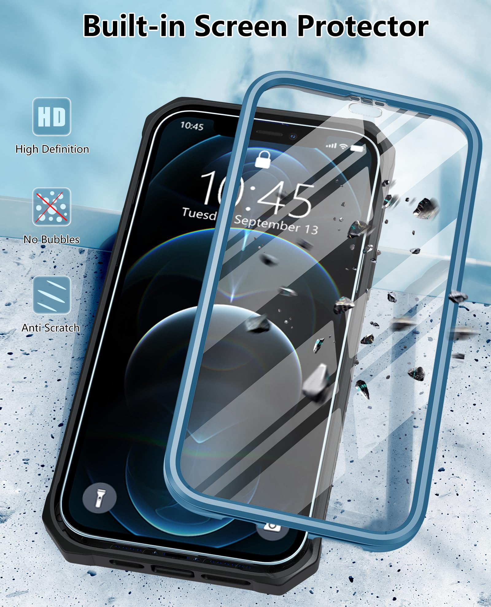 FNTCASE for iPhone 12 Pro Max Case: with Belt-Clip Holster & Built-in Screen Protector & Kickstand, Full-Body Dual Layer Rugged Military Grade Shockproof Protective Cell Phone Cover 6.7 inch-Blue