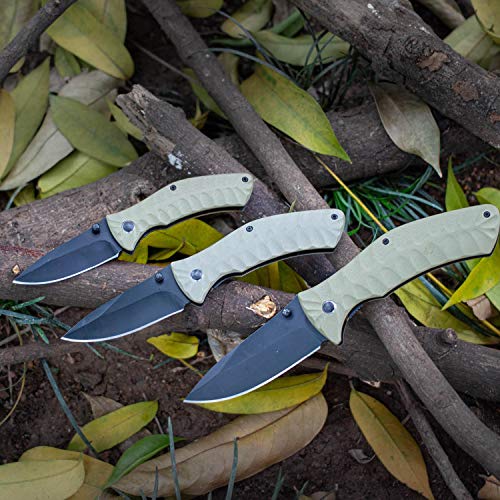 EDC Folding G10 Handle Hunting Knife, Everyday Carry, Tactial Pocket Knife for Hunting, Survival and Camping, Outdoor Tool with Pocket Clip
