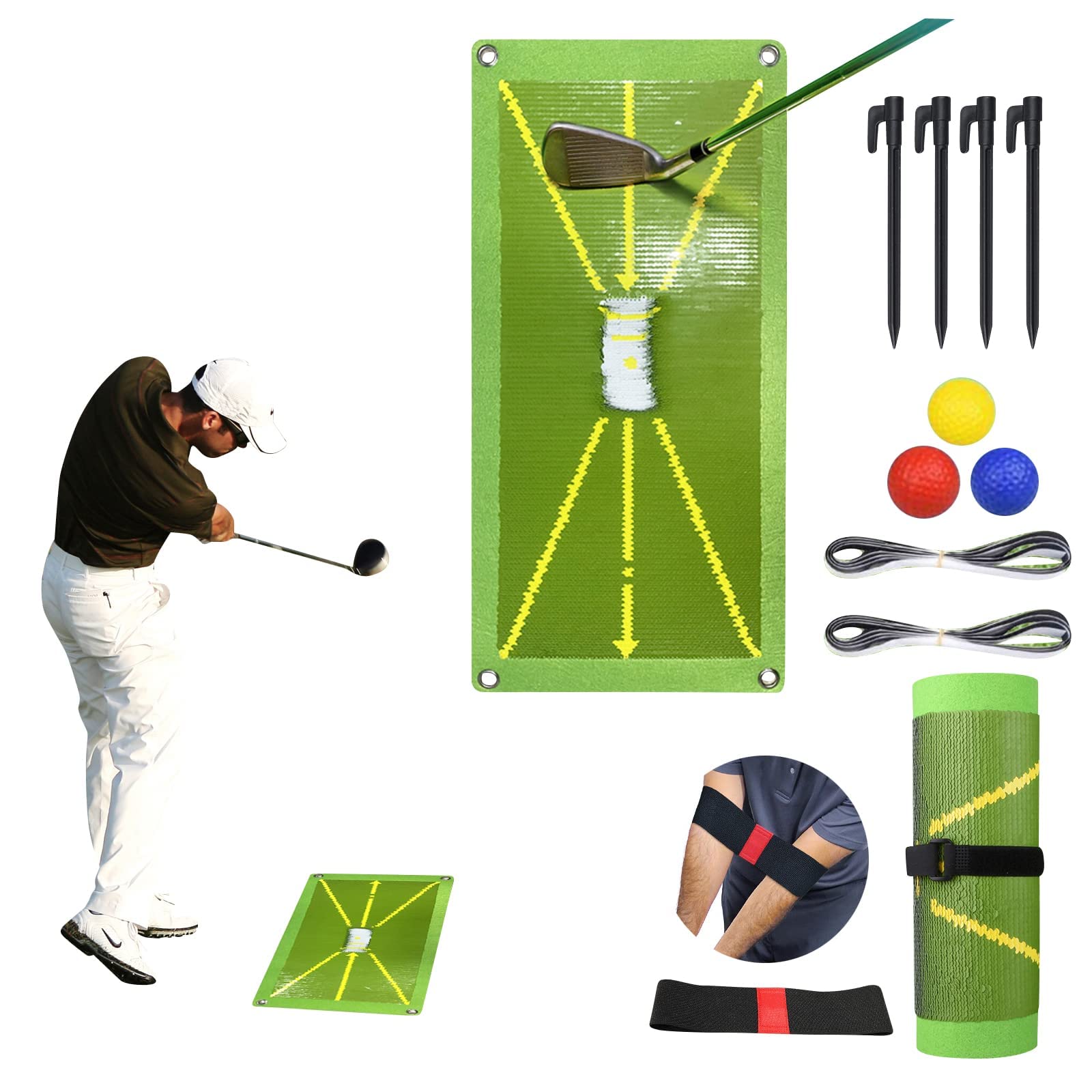 Golf Training Mat for Swing Detection Batting,Golf Mat That Shows Swing Path, Path Feedback Golf Practice Mats. Lndoor and Outdoor Golf Batting Mat, Advanced Golf Auxiliary Equipment (Batting pad A-6)
