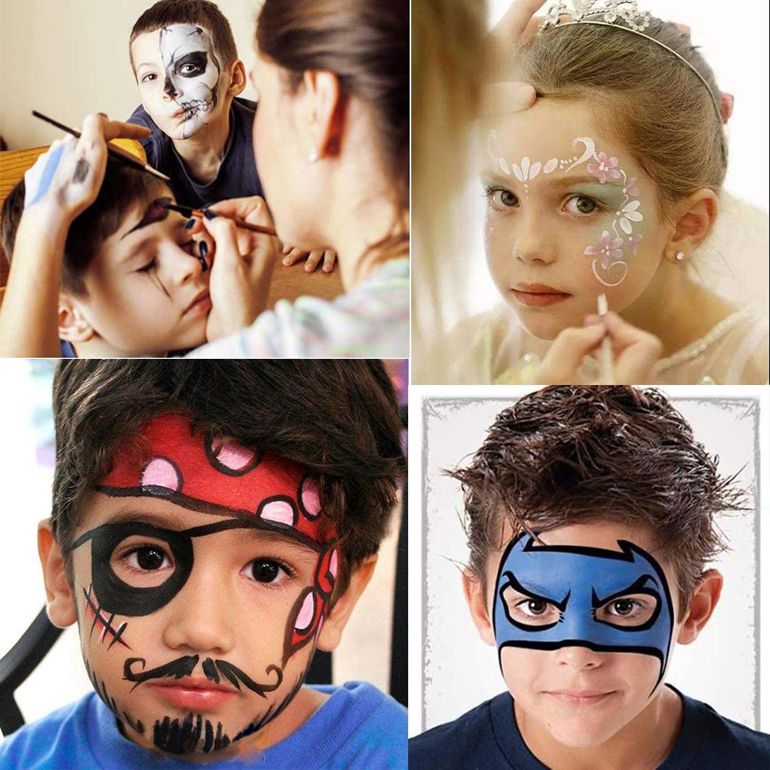 Face Paint Kit, 15 Colors Face Painting Kit with 4 Stencils 2 Brushes Professional Face Body Paint for Parties Halloween Makeup Cosplay