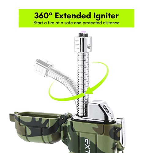 Extremus Blaze 360 Rechargeable Electric Lighters, Dual Arc Lighter, Windproof Plasma Lighter, Waterproof Lighter, Flameless Lighter with Whistle Lanyard for Camping (Army Green Flex)