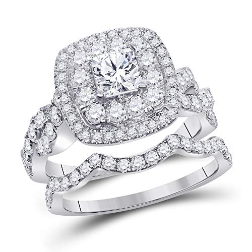FB Jewels 14kt White Gold Womens Princess Diamond Bridal Wedding Engagement Ring Band Set 2.00 Cttw (I1 clarity; G-H color)