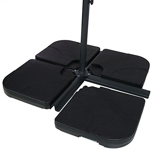 Sunnydaze 10-Foot Offset Cantilever Brown Solar Patio Umbrella with Outdoor LED Lights Crank and Cross Base and Set of 4 Black Heavy-Duty Cantilever Offset Patio Umbrella Base Plates Bundle