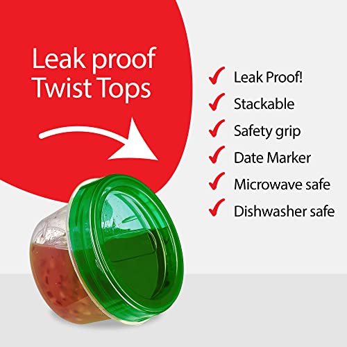 PLASTICPRO 6 Pack Twist Cap Food Storage Containers with Green Screw on Lid- 4 oz Reusable Meal Prep Containers - Small Freezer Containers Microwave Safe Green Plastic Food Storage