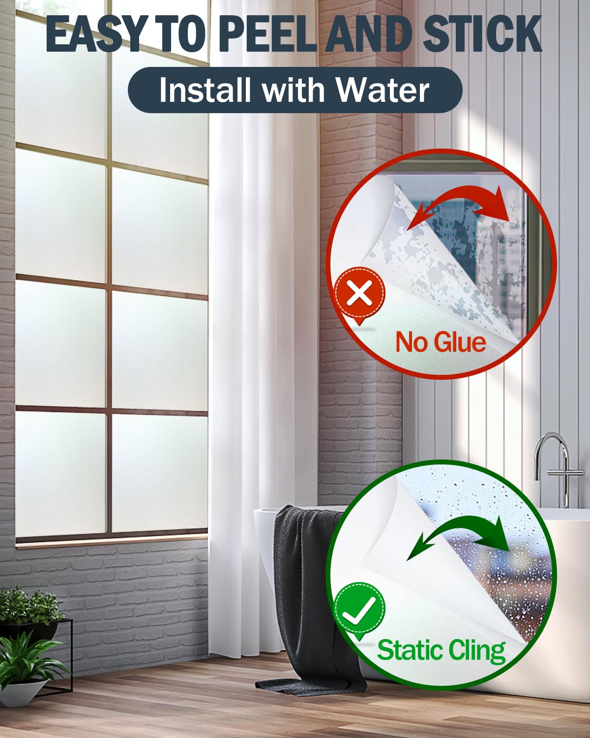 Frosted Glass Window Privacy Film, Removable, Static Cling, Heat/UV Protection, Anti-Glare, with Installation Tools (Pure, 39.5 x 17.5 Inch)