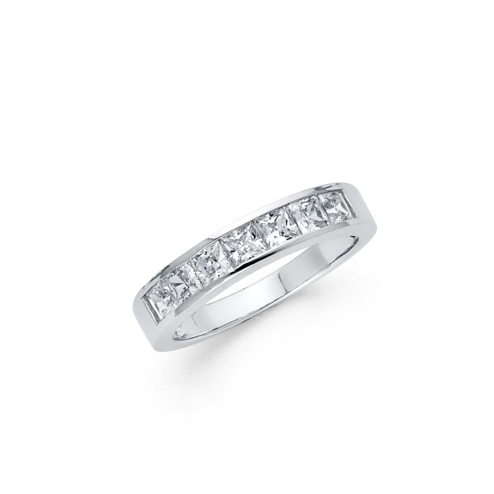 FB JEWELS 925 Sterling Silver Ring Channel Set Cubic Zirconia CZ Womens Anniversary Wedding Band Size 7.5