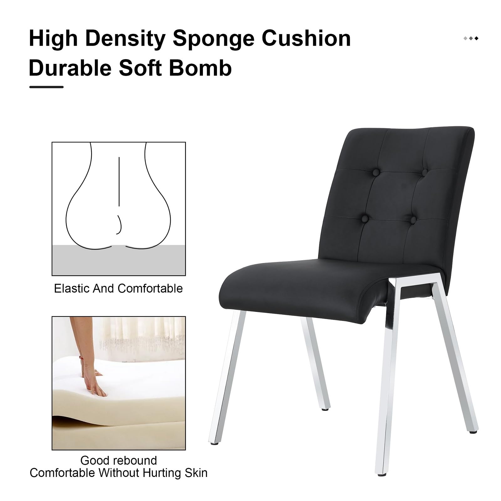 EXZLFA Armless Dining Chairs Set, PU Upholstered High Back Make Up Chair with Electroplated Metal Legs ,Suitable for Restaurants Living Rooms Kitchens Dressing Room (4-Piece Grey)