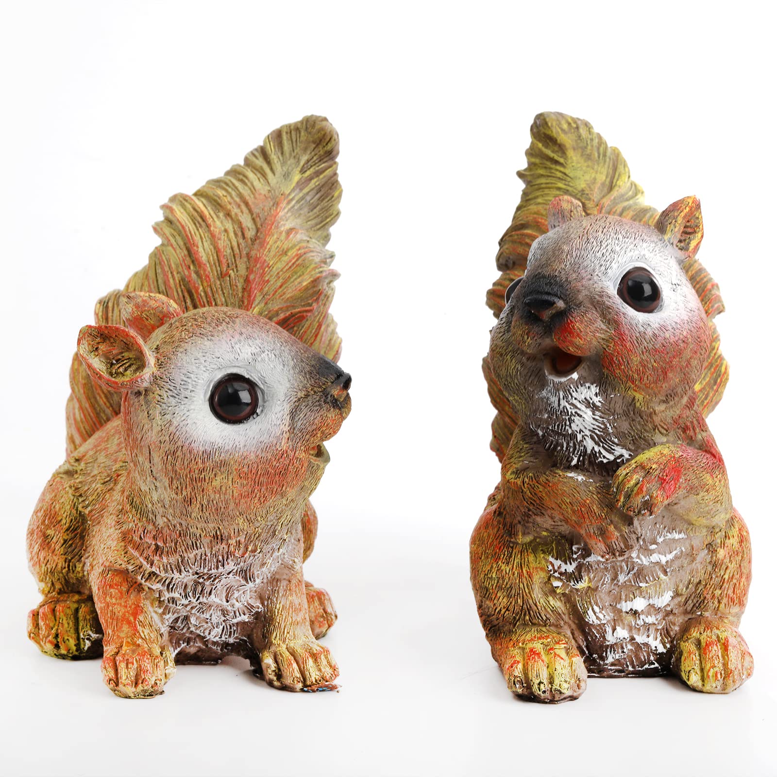 Elsjoy Set of 2 Garden Squirrel Statues, 6" Resin Squirrel Figurine Cute Squirrel Decor, Happy Squirrel Figure for Garden, Patio, Home Decor, Gift