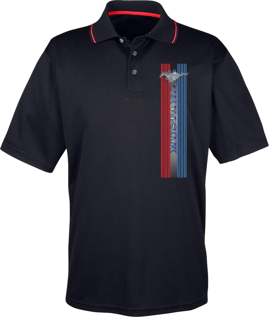 Ford Mustang Tri Bar Logo Pocket Print Two Tone Polo, Black Large
