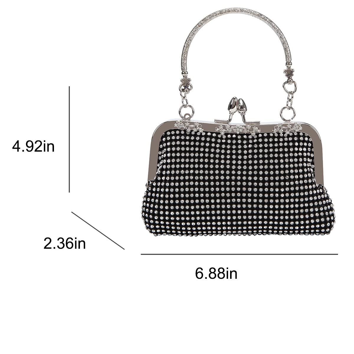 Fawziya Evening Clutch Bling Rhinestone Cute Kiss Lock Handle Soft Novelty Small Purses For Women Formal-Black