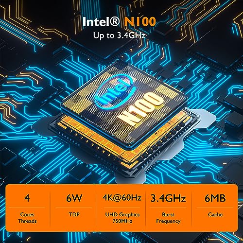 PELADN WI-7 Mini PC Win 11 Pro, Intel 12th Gen N100(up to 3.4GHz),Mini Computer DDR5 6400 MHz 12GB RAM/256GB M.2 SSD, 4K UHD, Bluetooth 4.2, LAN & HDMI2.0,WiFi5 for Business Home/Office/HTPC