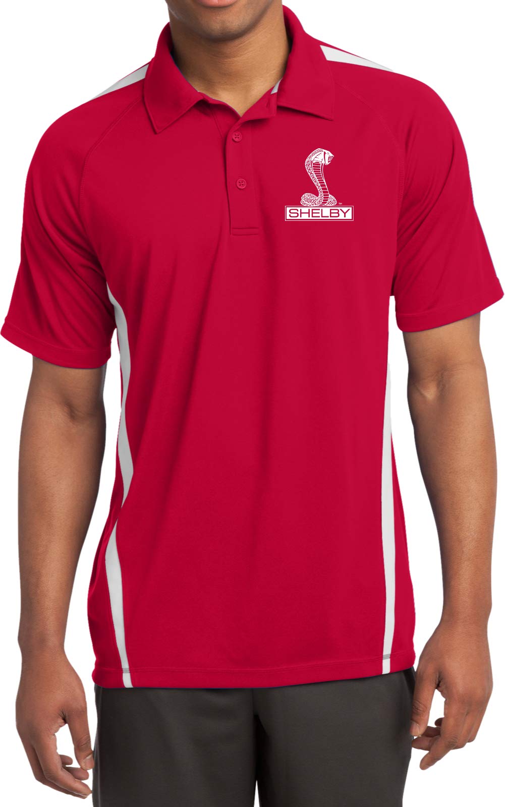 Ford Shelby Cobra Pocket Print Colorblock Polo, Red White Large