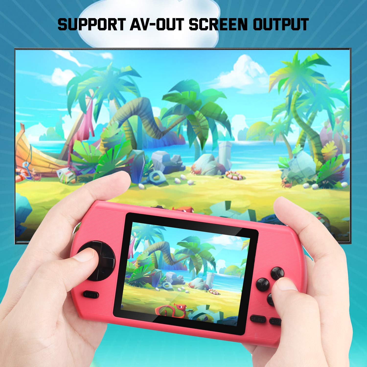 Handheld Game Console, Melusen 500 Classical FC Games 3.5-Inch Screen 1020mAh Rechargeable Battery Portable Retro Video Game Console Support for Connecting TV and Two Players