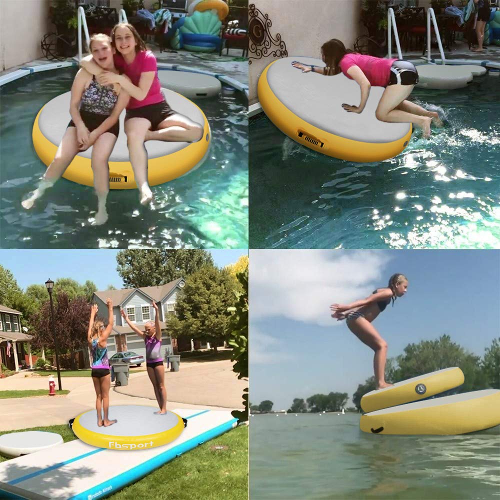 FBSPORT 100x20CM Round Inflatable Air Gymnastics Mat Training Mats 4/8 inches Thickness Gymnastics Tracks for Home Use/Training/Cheerleading/Yoga/Water with Pump