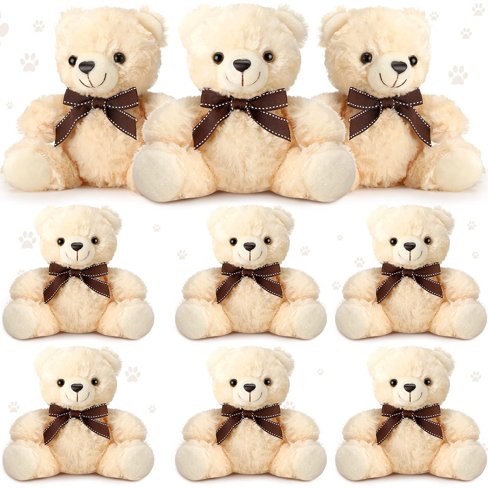 HyDren 9 Pcs Bear Stuffed Animals Bulk 8" Plush Bears Doll Soft Bear Toy with Ribbon Bow Wedding Birthday Easter Mother's Day Grad(Multicolor)