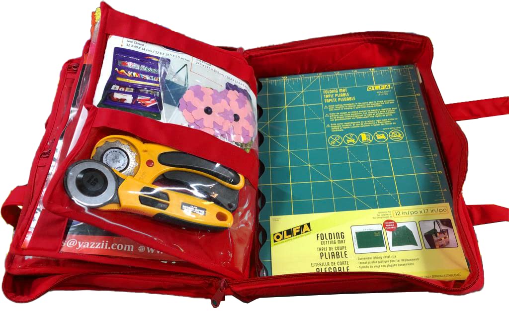 Yazzii Quilter’s Project Bag with 19 Pockets - Storage Craft Bag Organizer - Craft Organizers & Storage for Quilting, Sewing & More -Red