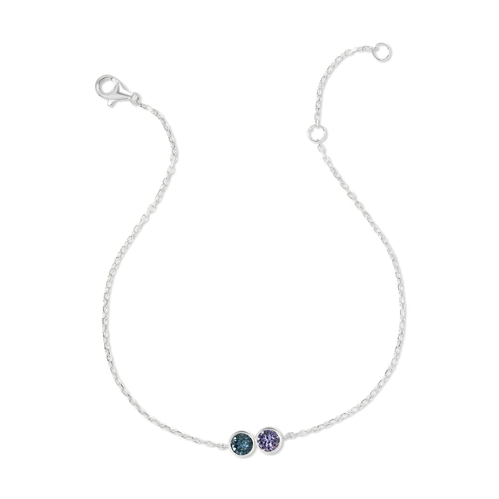 EVE'S ADDICTION Personalized Women's Sterling Silver 2 Stone CZ Simulated Birthstone Bracelet (6.75") - Personalized Bracelet for Mom - Personalized Jewelry - Gifts for Mom