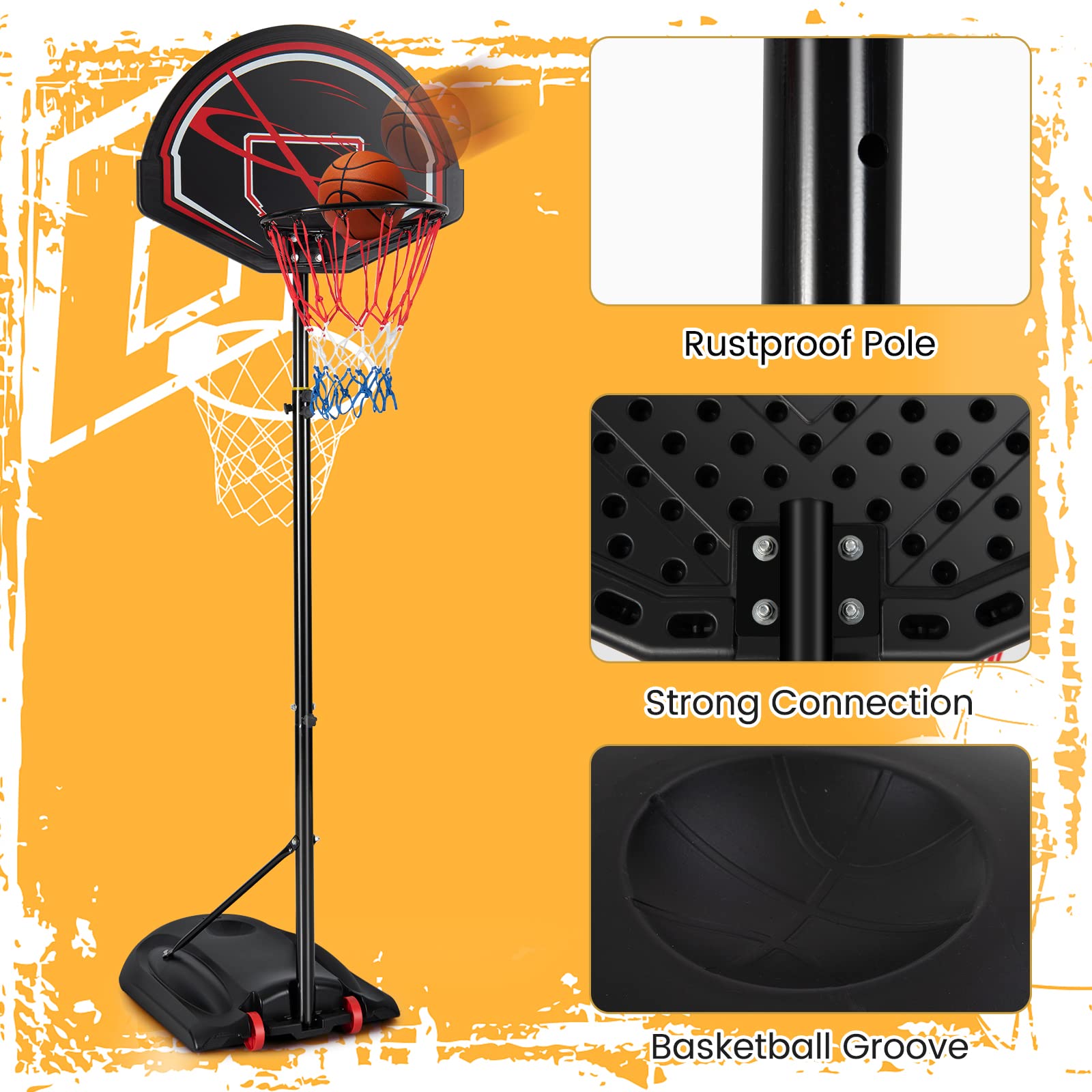 Goplus Portable Basketball Hoop Outdoor, 6.9-8.9 FT Height Adjustable Basketball Goal with 32ββ Shatterproof Backboard, Fillable Base, 2 Nets, 2 Wheels, Indoor Basketball Stand for Kids Youth Adults