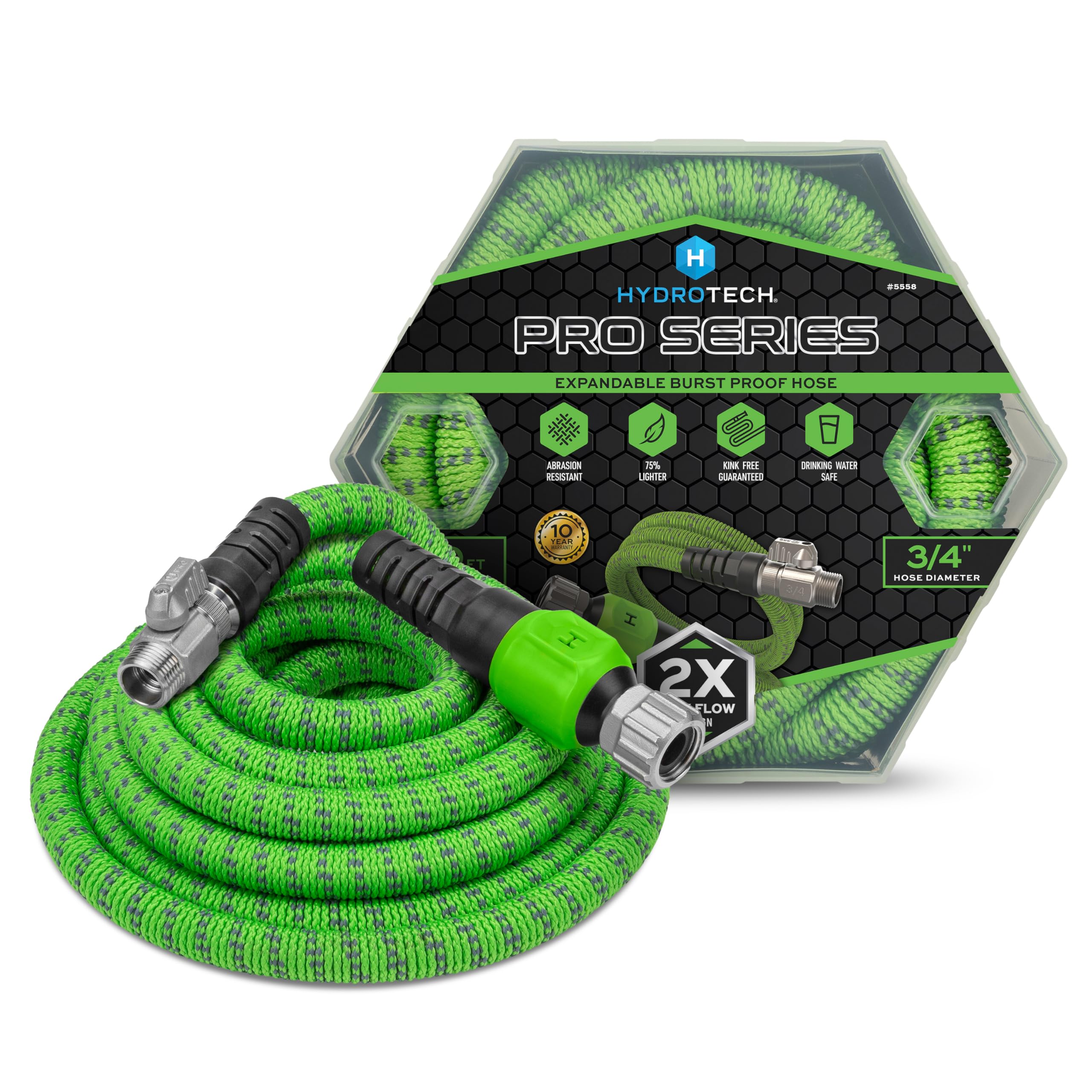 HydroTech 50ft Pro Series 3/4" Expandable Burst Proof Garden Max Flow Hose β Lightweight & Durable β Features Flow-Control Shut-Off & Strain Relief Guard (50 Feet)