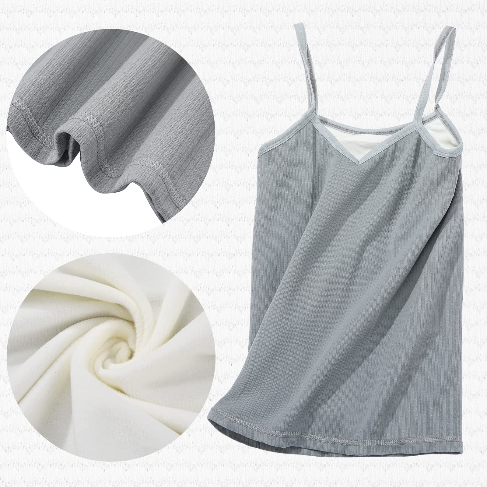 Geyoga 6 Pcs Womens Thermal Tank Top Fleece Lined Underwear Cami Tank Top (M) Black, White, Gray