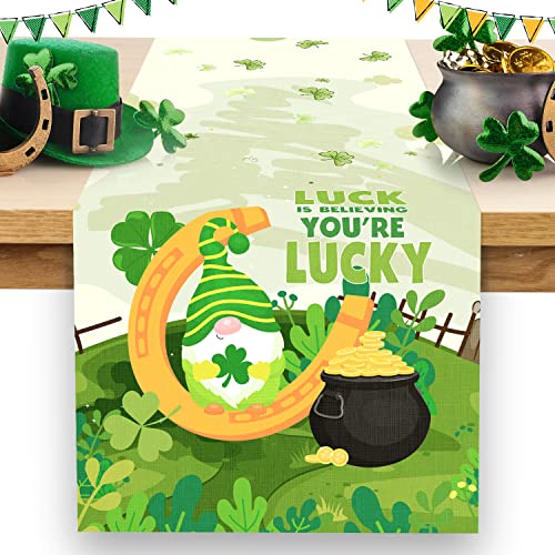 Funux St Patricks Day Table Runner 72 Inches Long, St Patrick's Day Decorations Spring Gnome Kitchen Dining Table Decoration for Indoor Outdoor St Patricks Day Home Decor