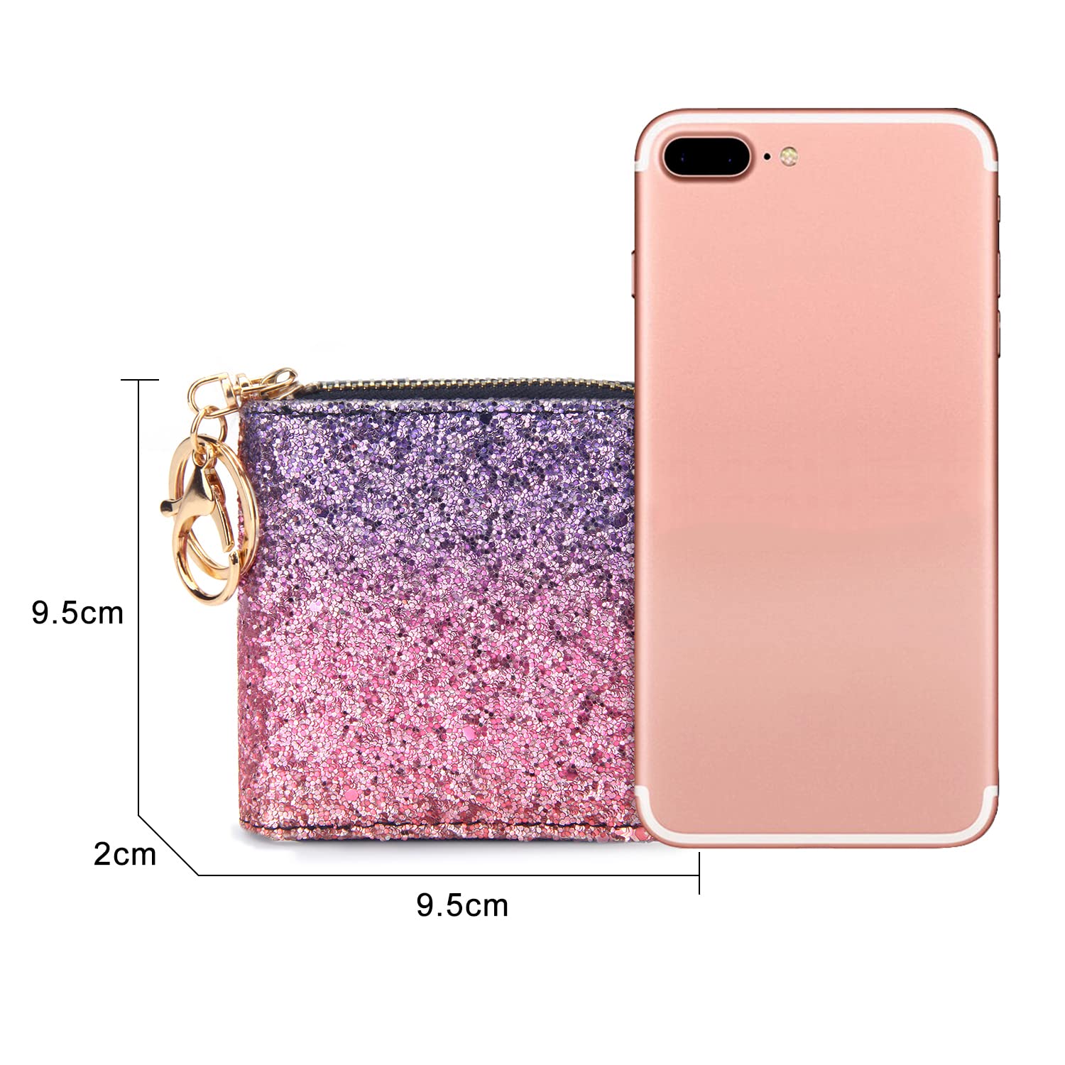 GEEAD Small Glitter Wallet for Women Girls Mini Coin Purse Pouches with Key Ring