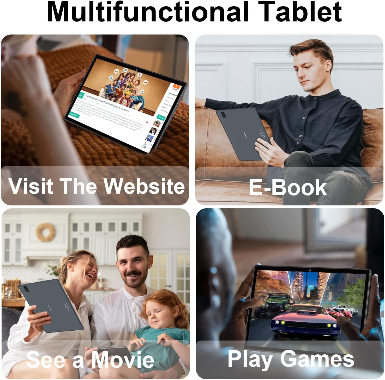 DUODUOGO Android Tablet 10 Inch Newest Quad-Core Processor, 4GB RAM 64GB ROM, 256GB Expandable, WiFi Android 11 Tablet, Dual Camera, 6000mAh, Bluetooth (Gray)